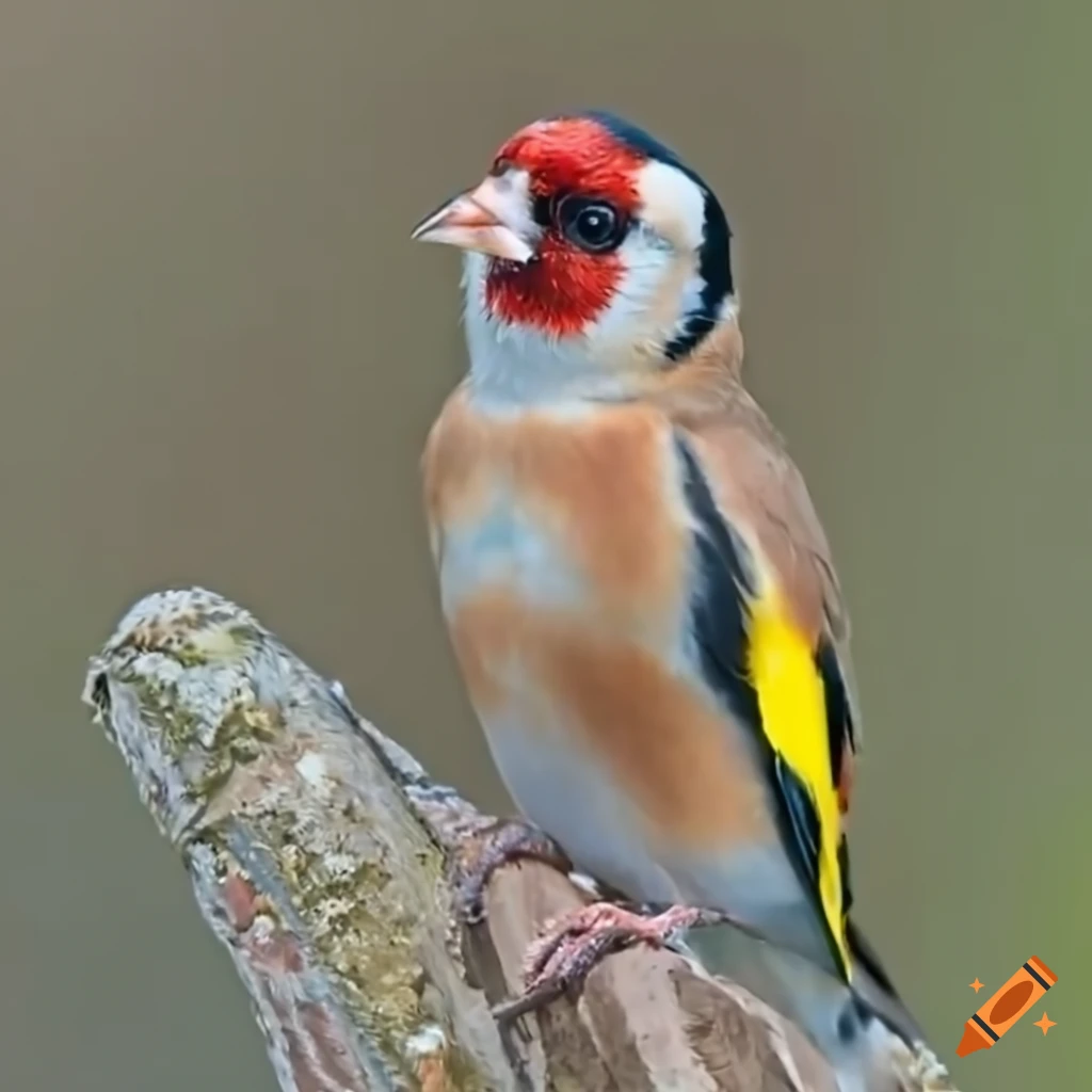 European goldfinch with a crown and microphone on Craiyon