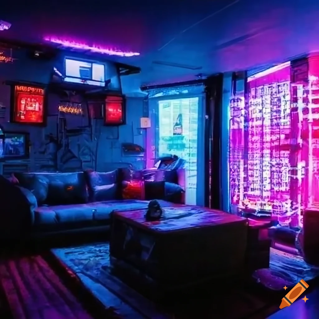 Cyberpunk Living Room Interior