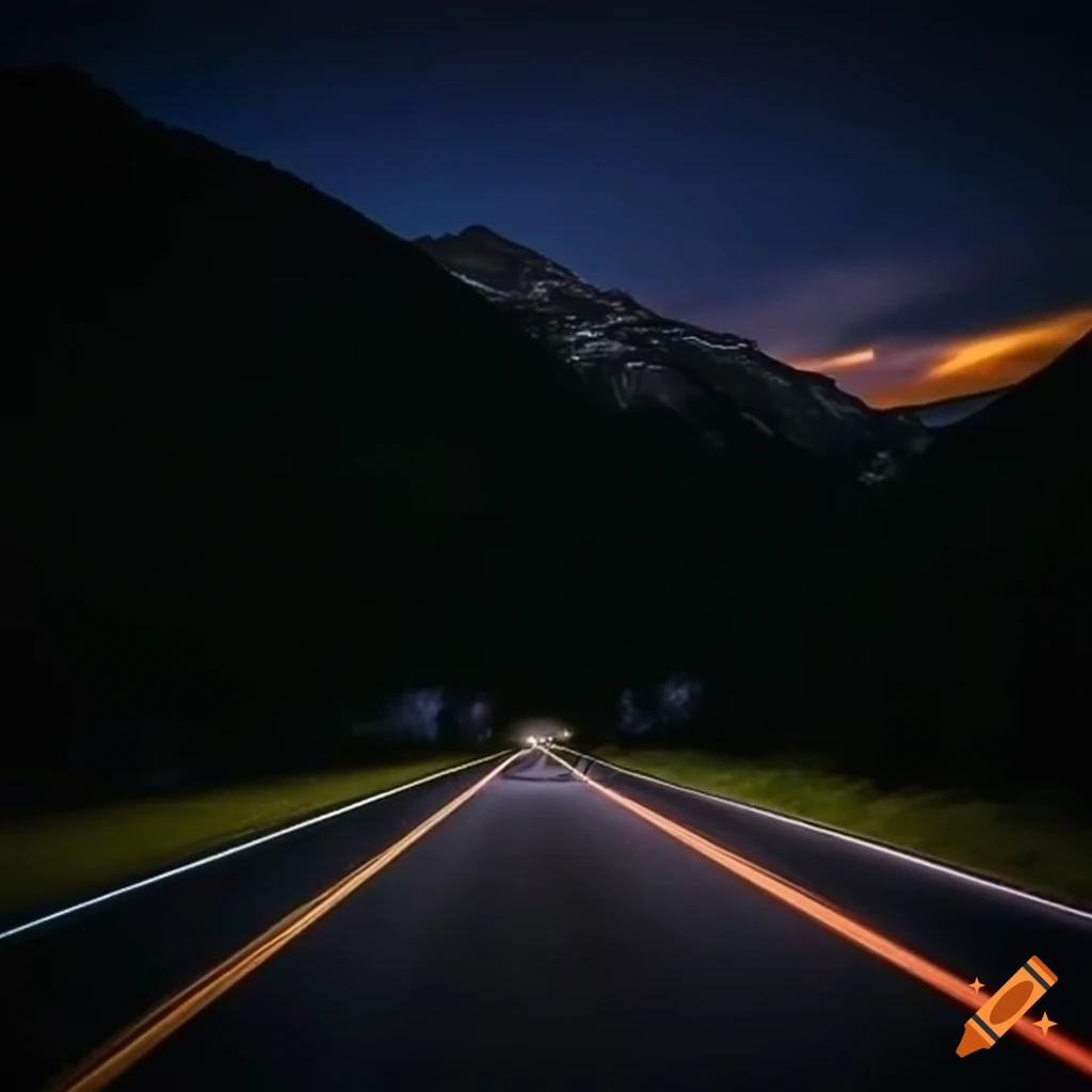 Night drive through the mountains on Craiyon