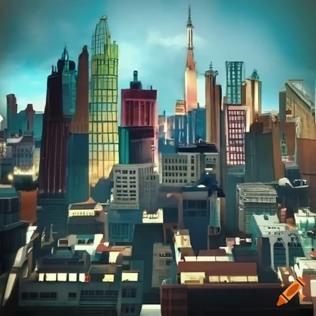 Pixar-style city illustration on Craiyon