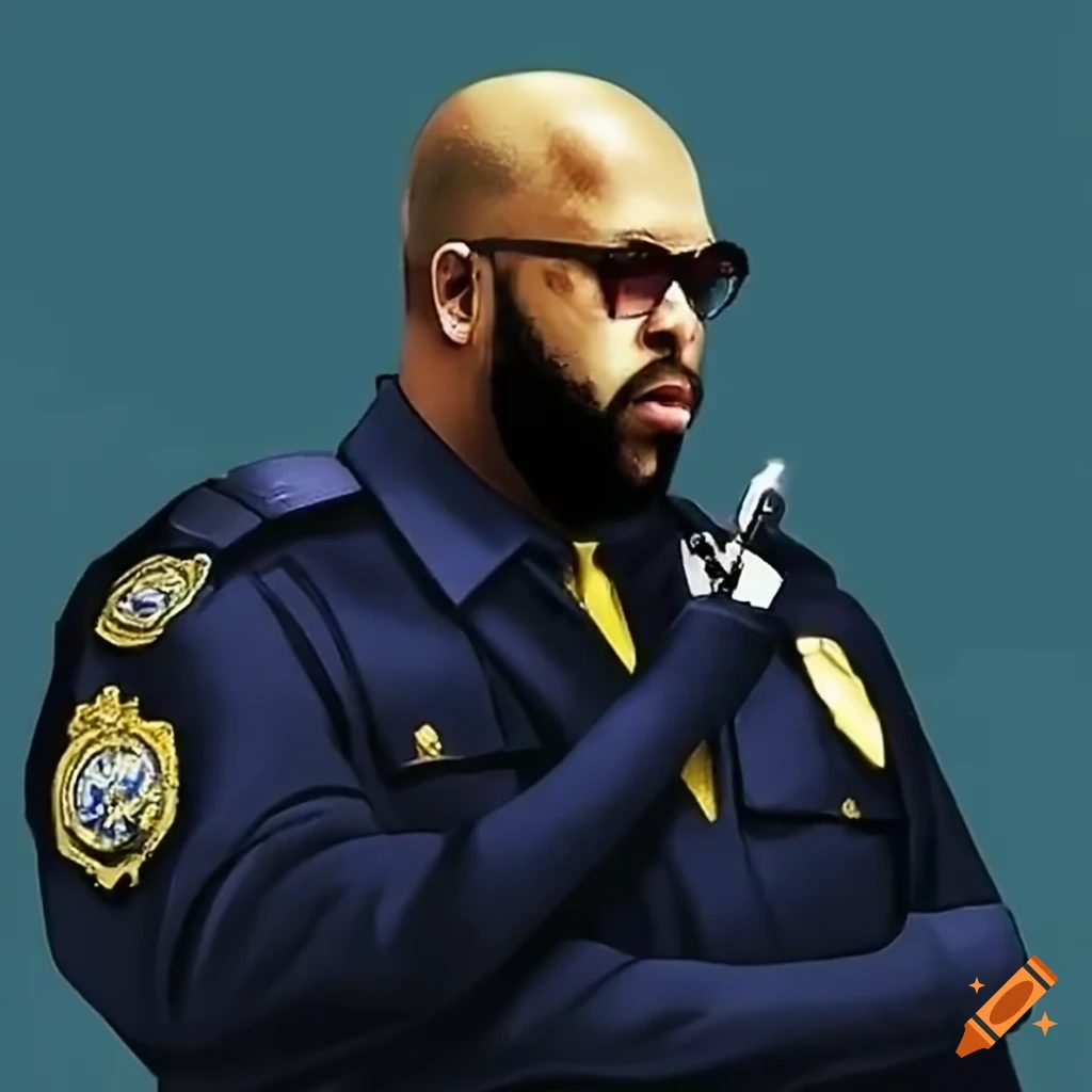 Satirical image of suge knight as a police officer