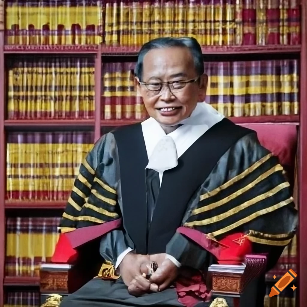 Formal portrait of Professor Soepomo in ceremonial toga on Craiyon