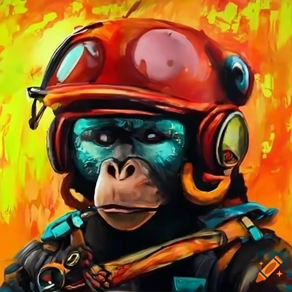 Painting of a monkey wearing a helmet and headset on Craiyon