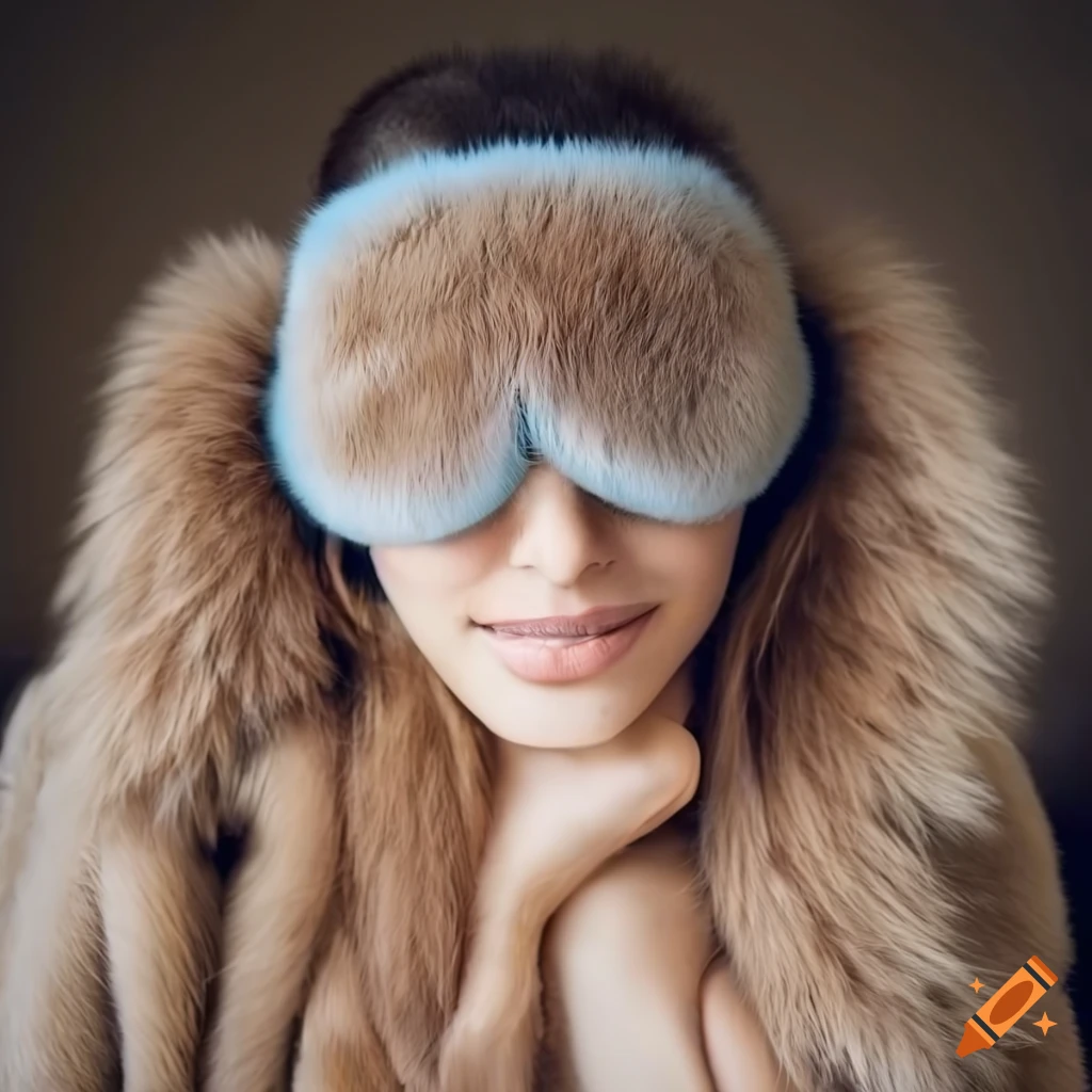 Woman in fur pullover and sleep mask on Craiyon