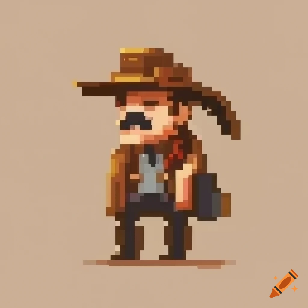 Trendy ancient janitor , facing the right, 2d video game sprite, blank ...