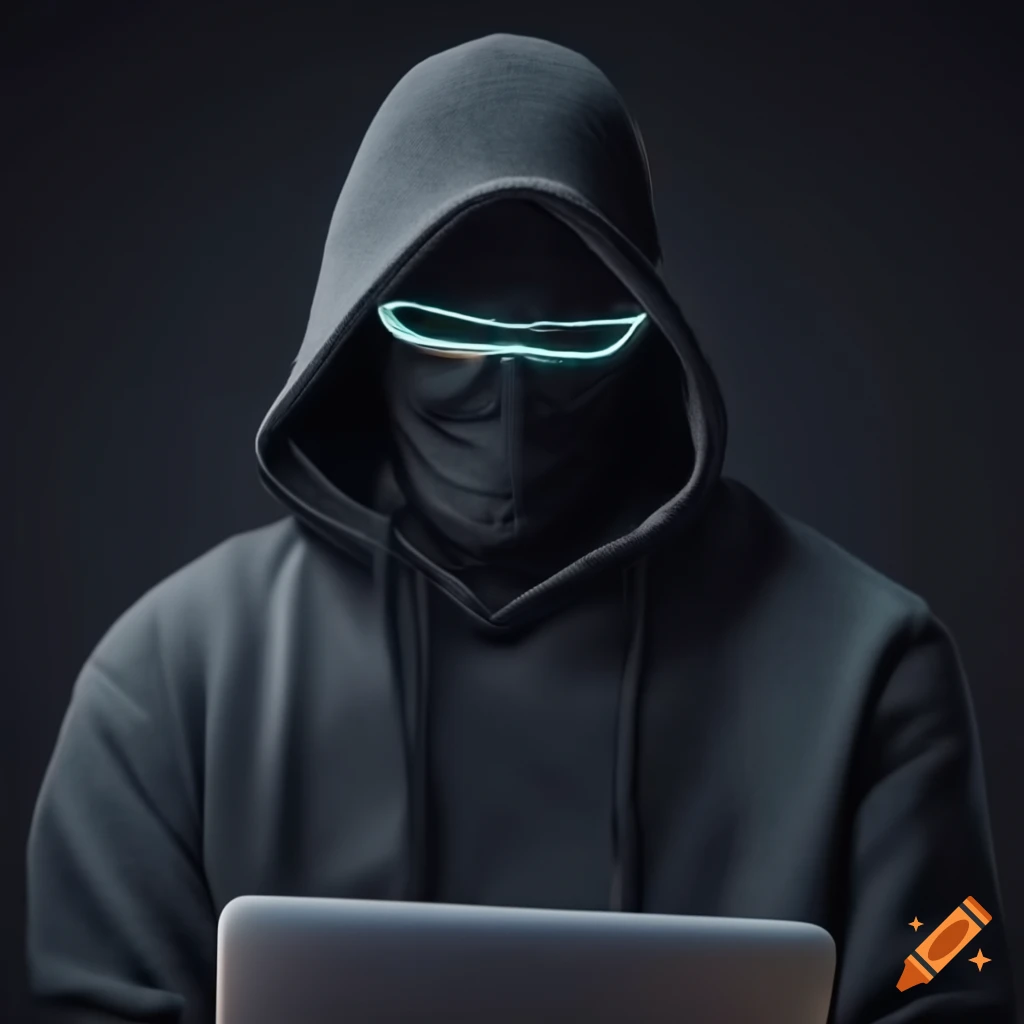 Render of a mysterious programmer using a laptop on Craiyon