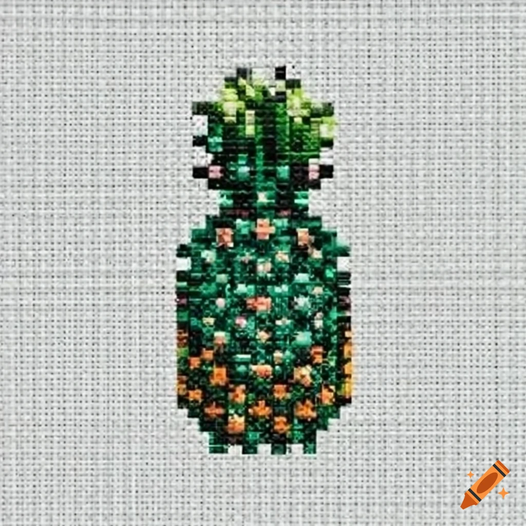 Pixelated cross stitch pattern of a pineapple on Craiyon