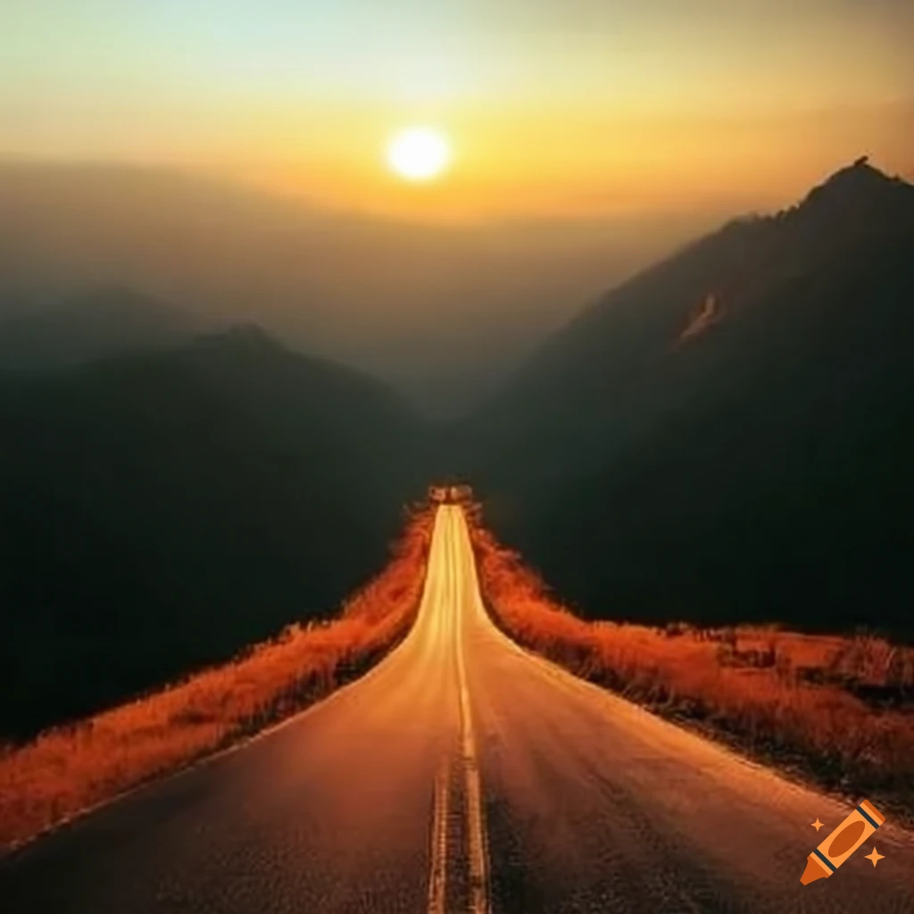 Sunrise on a mountain road on Craiyon