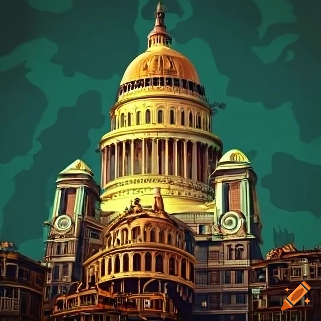 Steampunk tropical city with capitol buildings on Craiyon