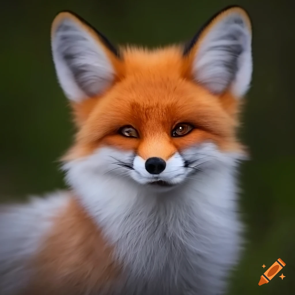Realistic depiction of an adorable older orange and white fox with ...