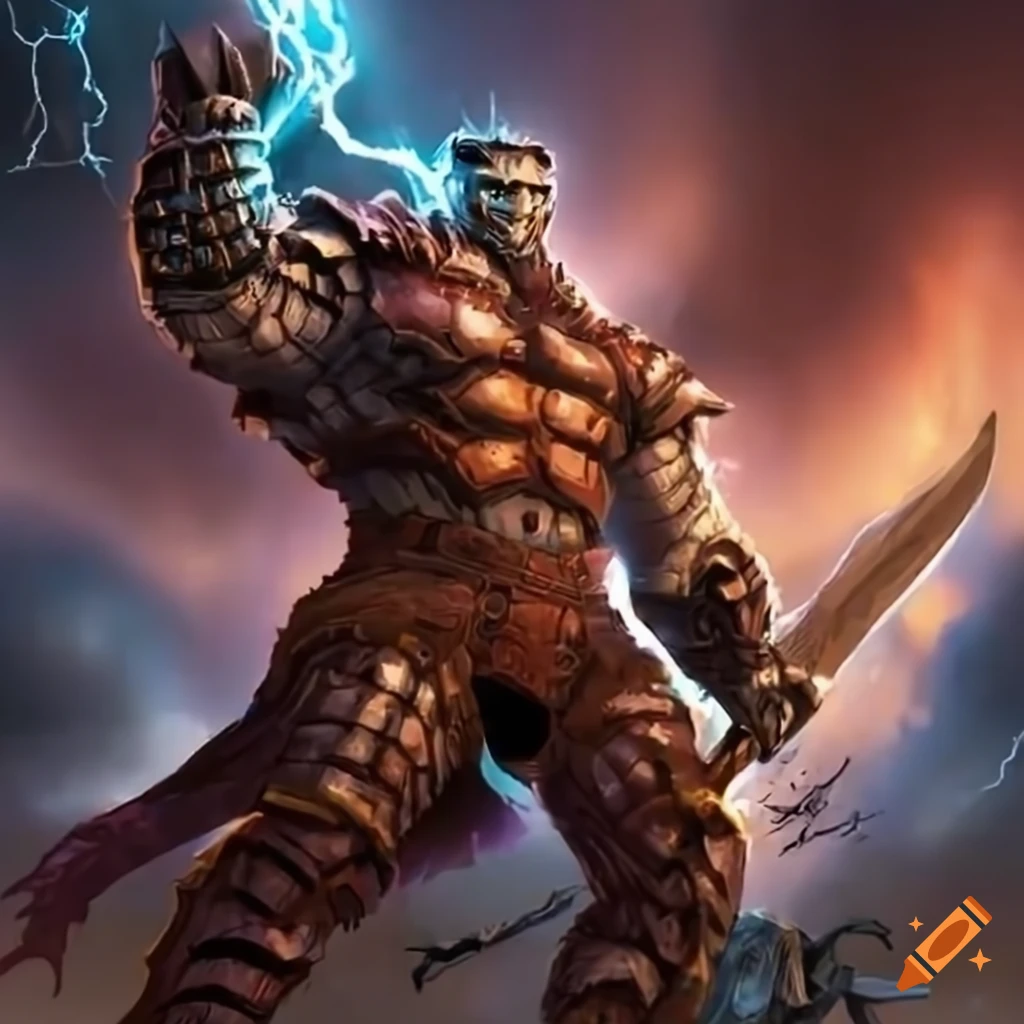 Illustration of an epic battle between a warrior and a colossus on Craiyon