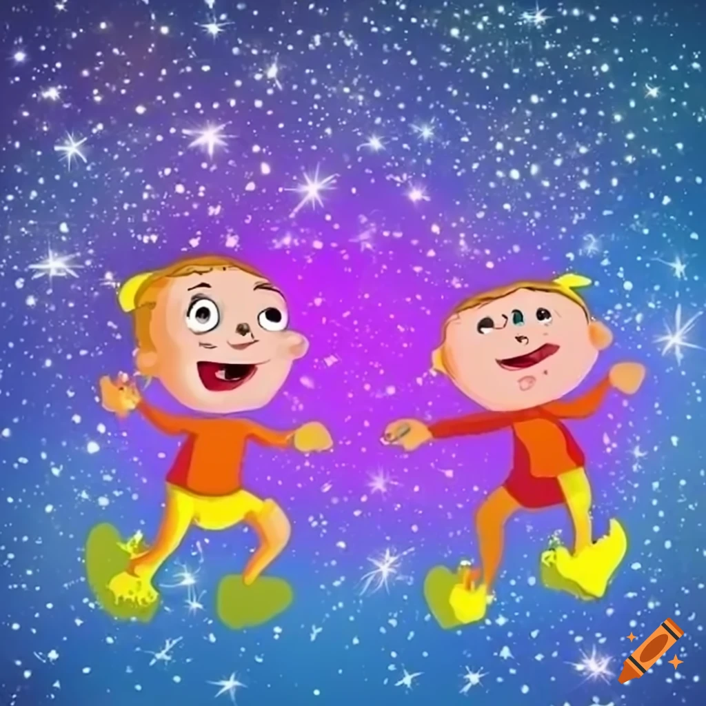 Two playful characters gazing at a starry sky on Craiyon