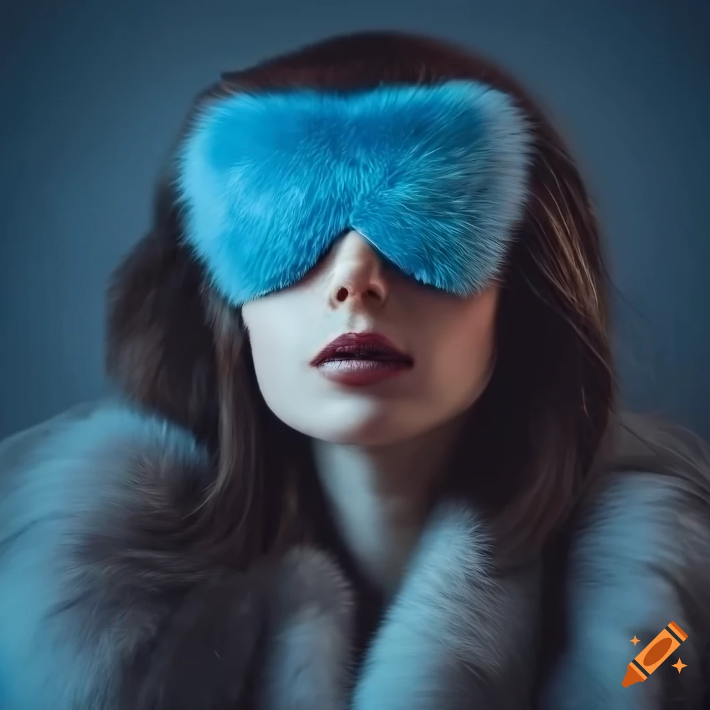 Woman wearing a stylish fur coat and sleep mask