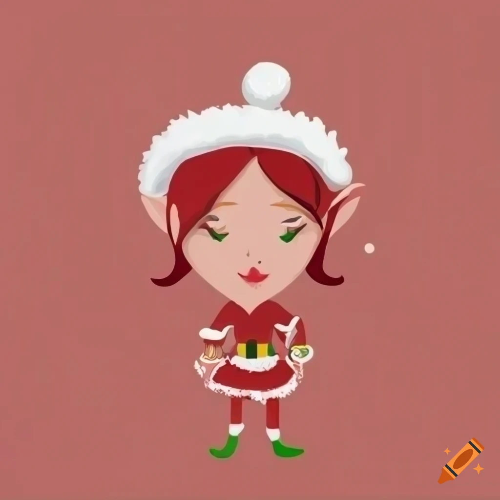 Minimalist vector illustration of a female christmas elf on Craiyon