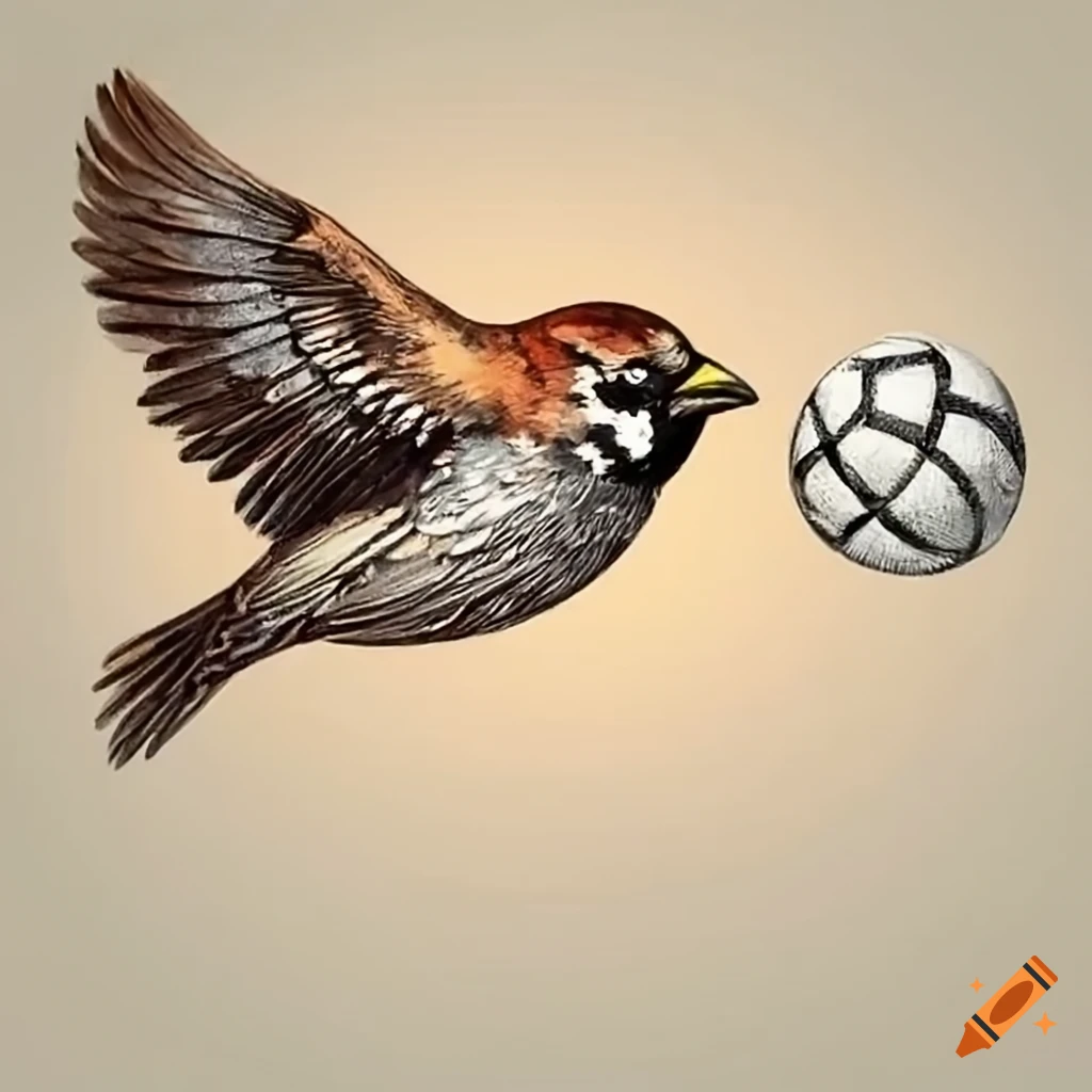 Sparrow playing volleyball in mid-air on Craiyon
