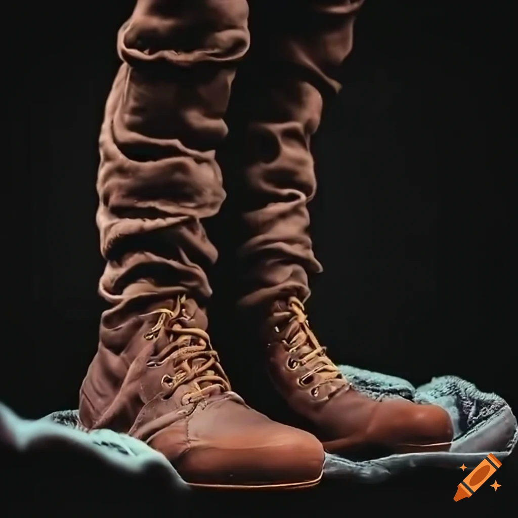 Close-up of dusty winter boots sinking into a soft blanket on Craiyon