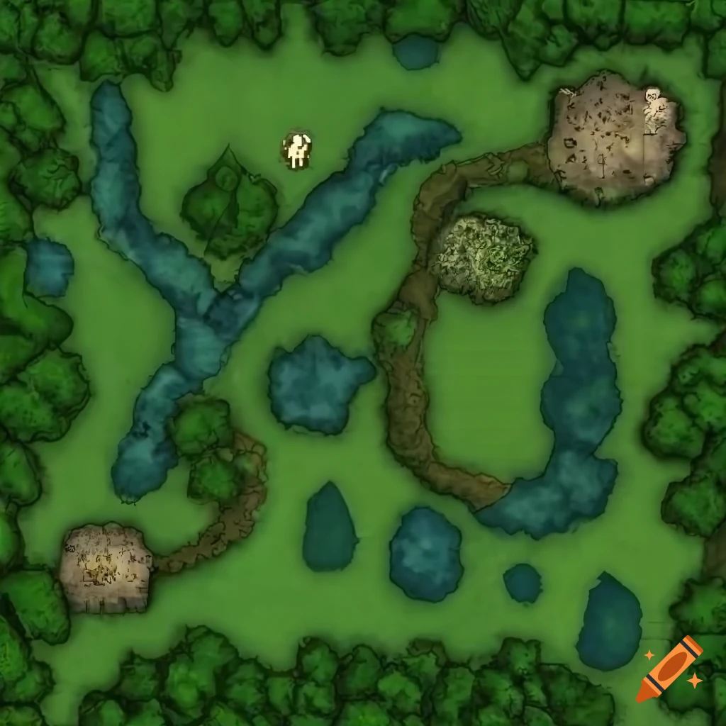 Aerial view of a forest in a dnd map on Craiyon