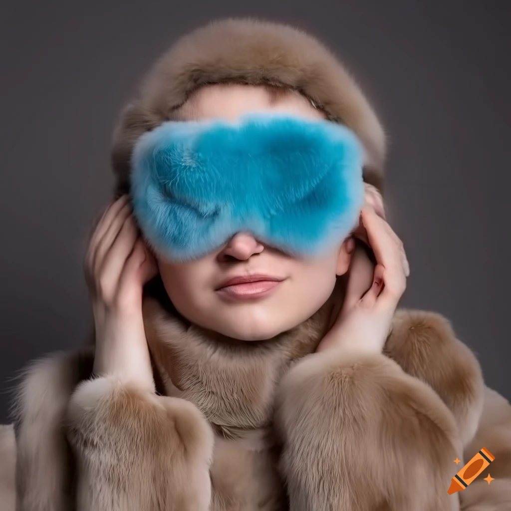 Woman in fur pullover and sleep mask on Craiyon