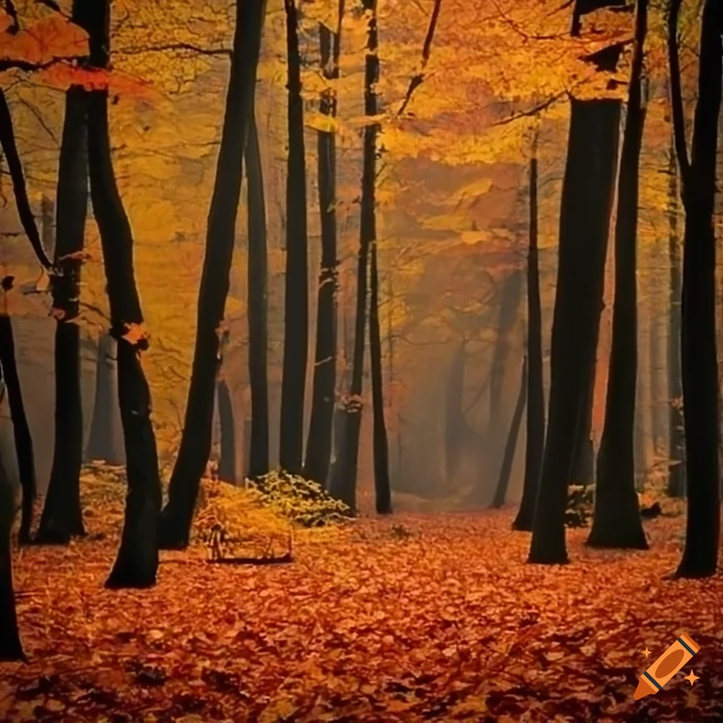 Spooky forest with colorful autumn leaves on Craiyon