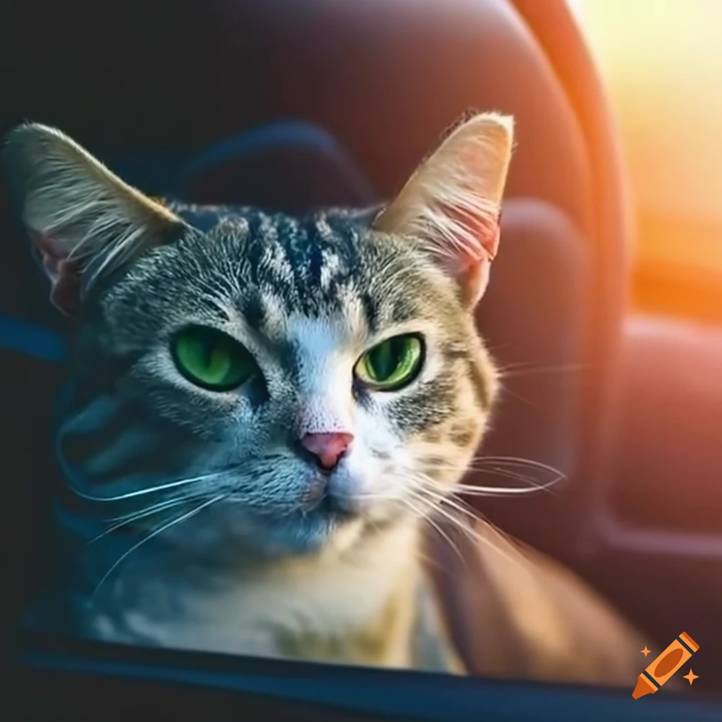 Cat sleeping on the backseat of a car on Craiyon