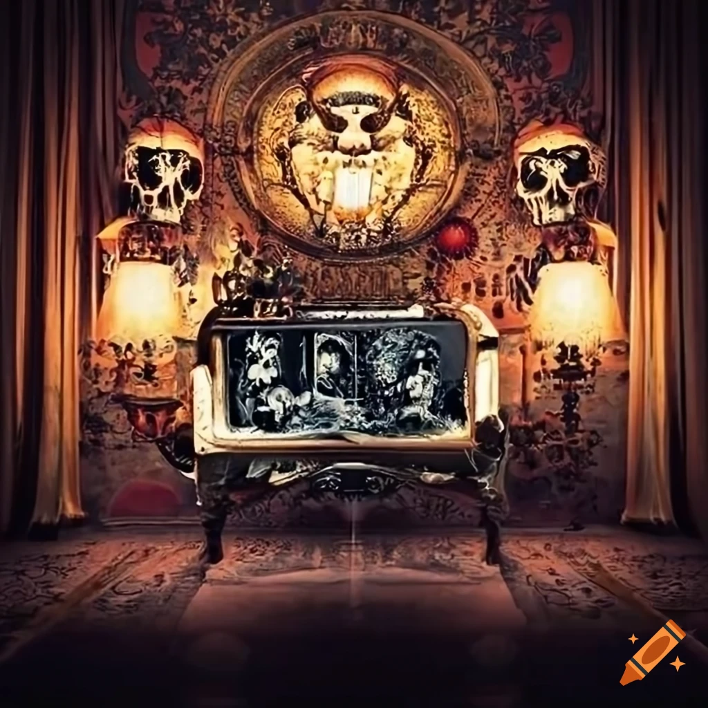 Punk living room with skulls and surrealistic elements