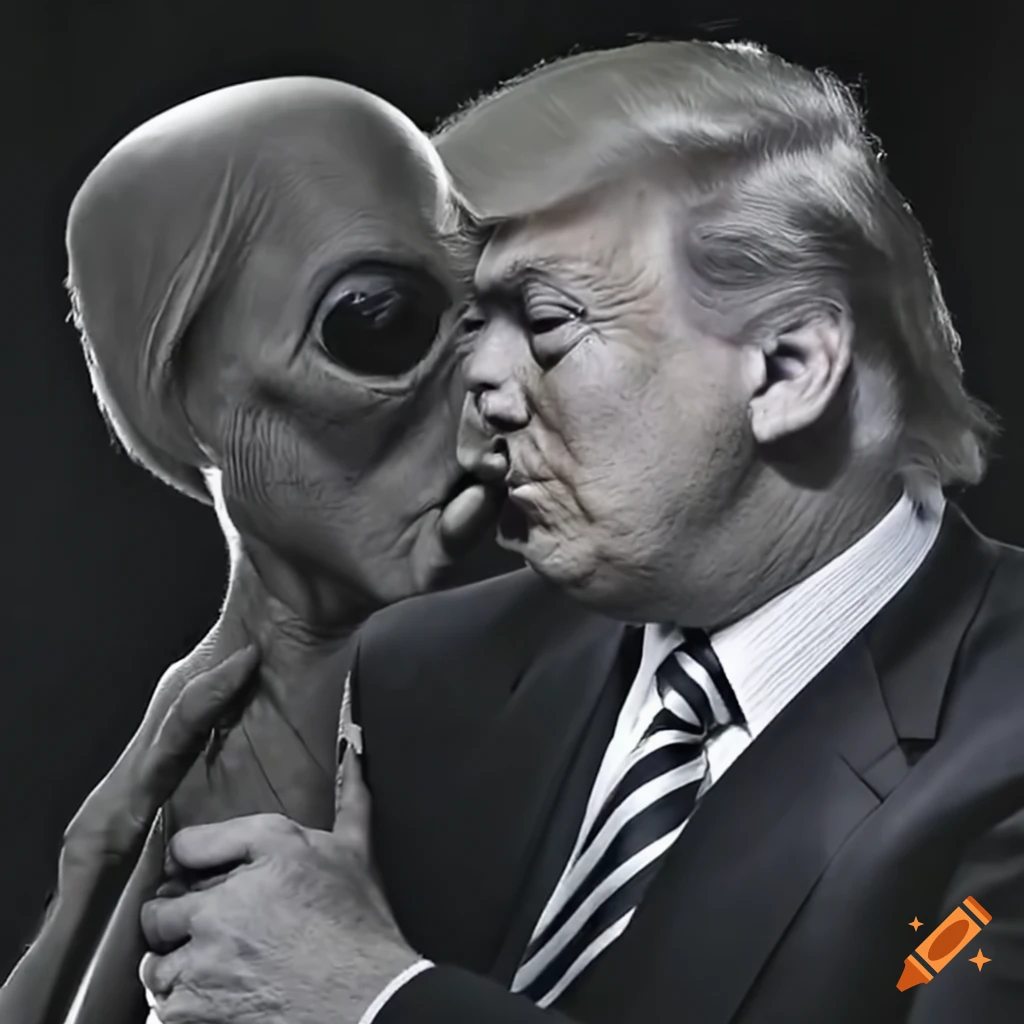 Donald trump shaking hands with an alien