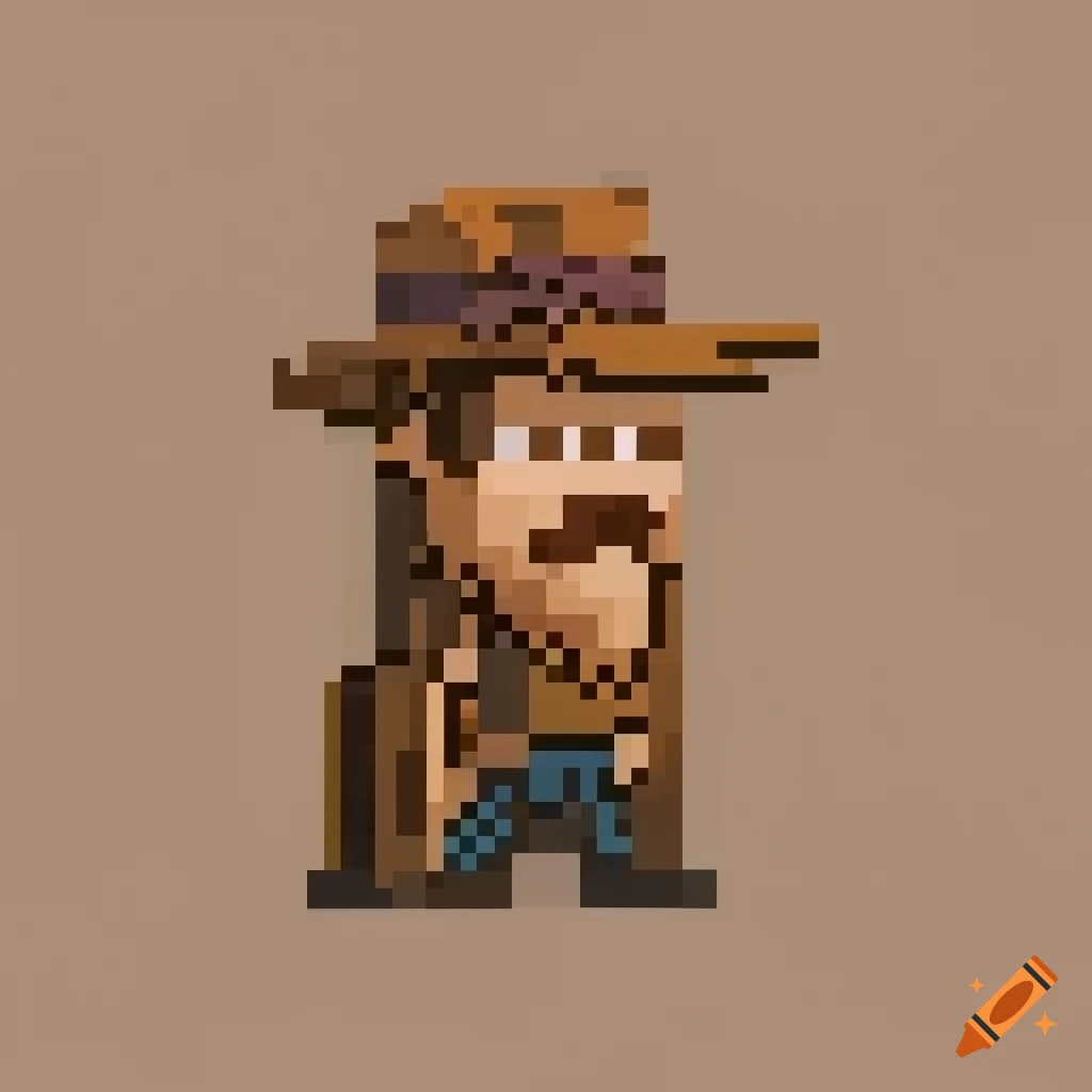 Pixel art of an outlaw walking in tan on Craiyon