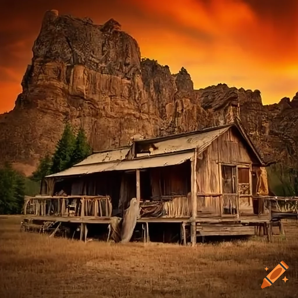 Wild west cowboy camp in the evening on Craiyon
