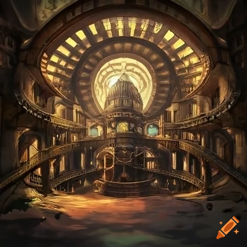Steampunk fantasy city with circular structures