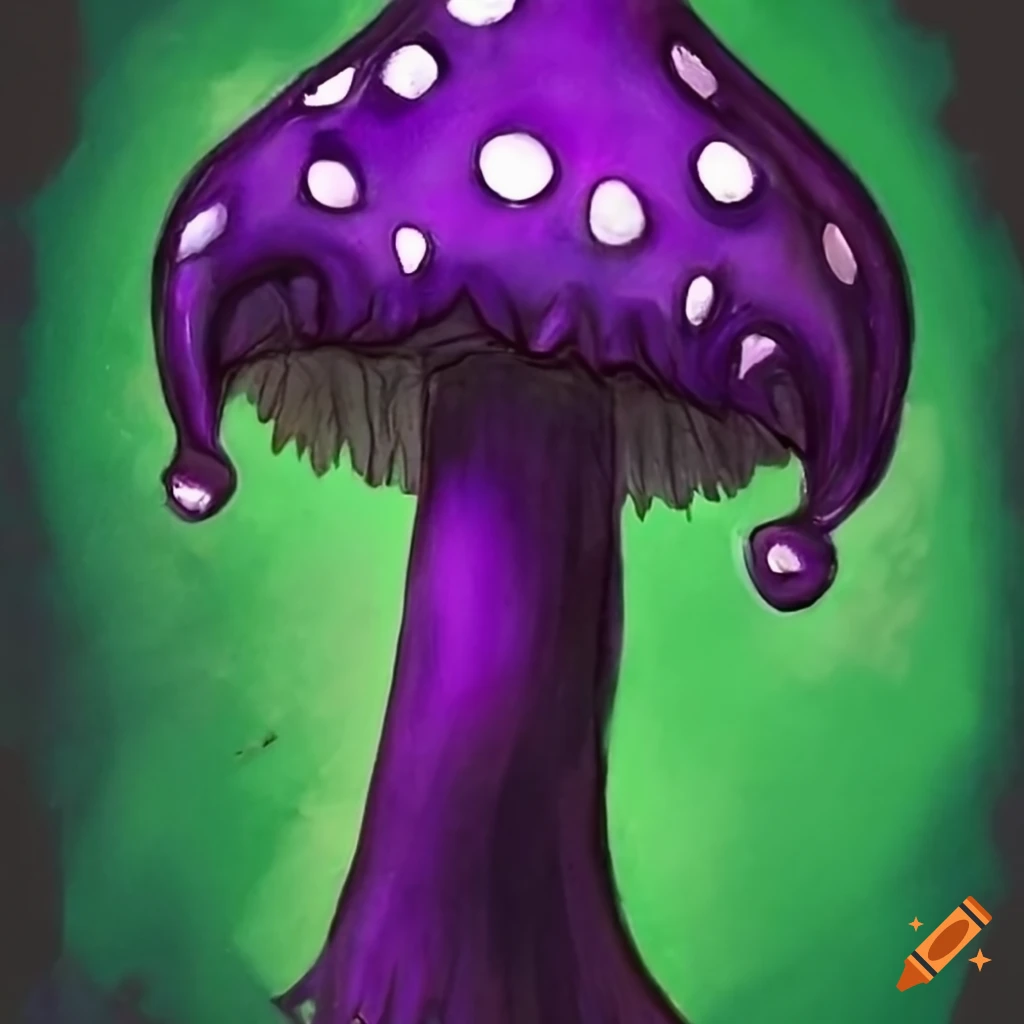 Jester mushroom with green, black and purple colors on Craiyon