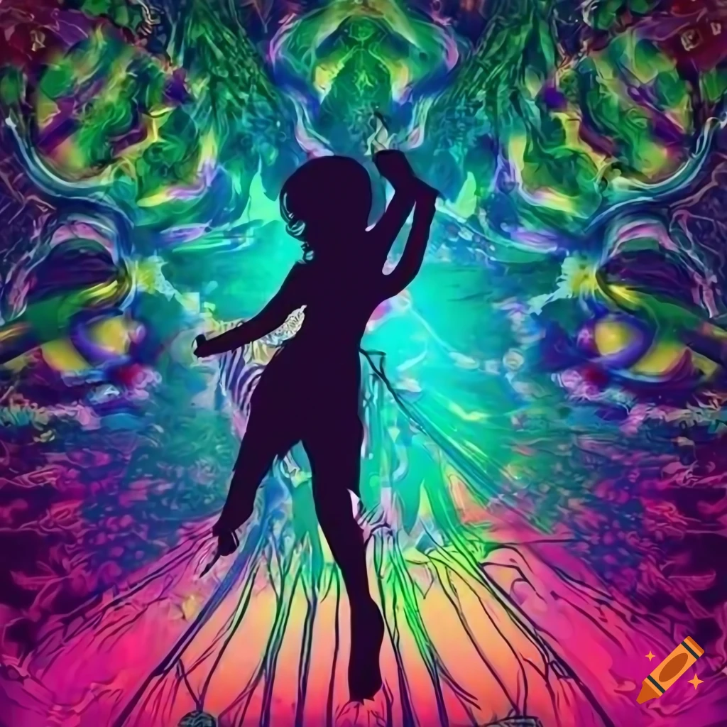 Colorful silhouette of a female singer taking a bow