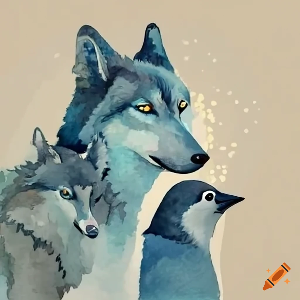 Penguin and wolf as unlikely friends on Craiyon