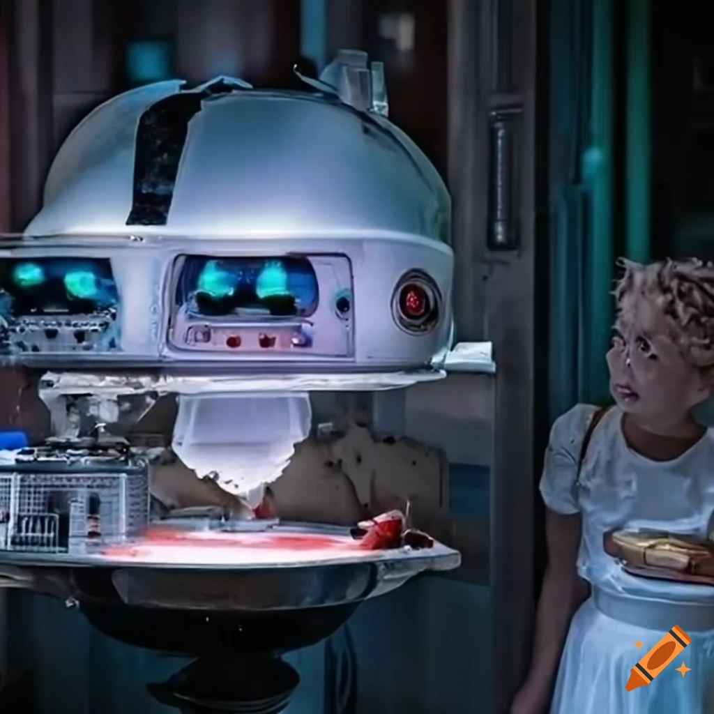 Extraterrestrial robots serving ice cream in a nostalgic setting on Craiyon