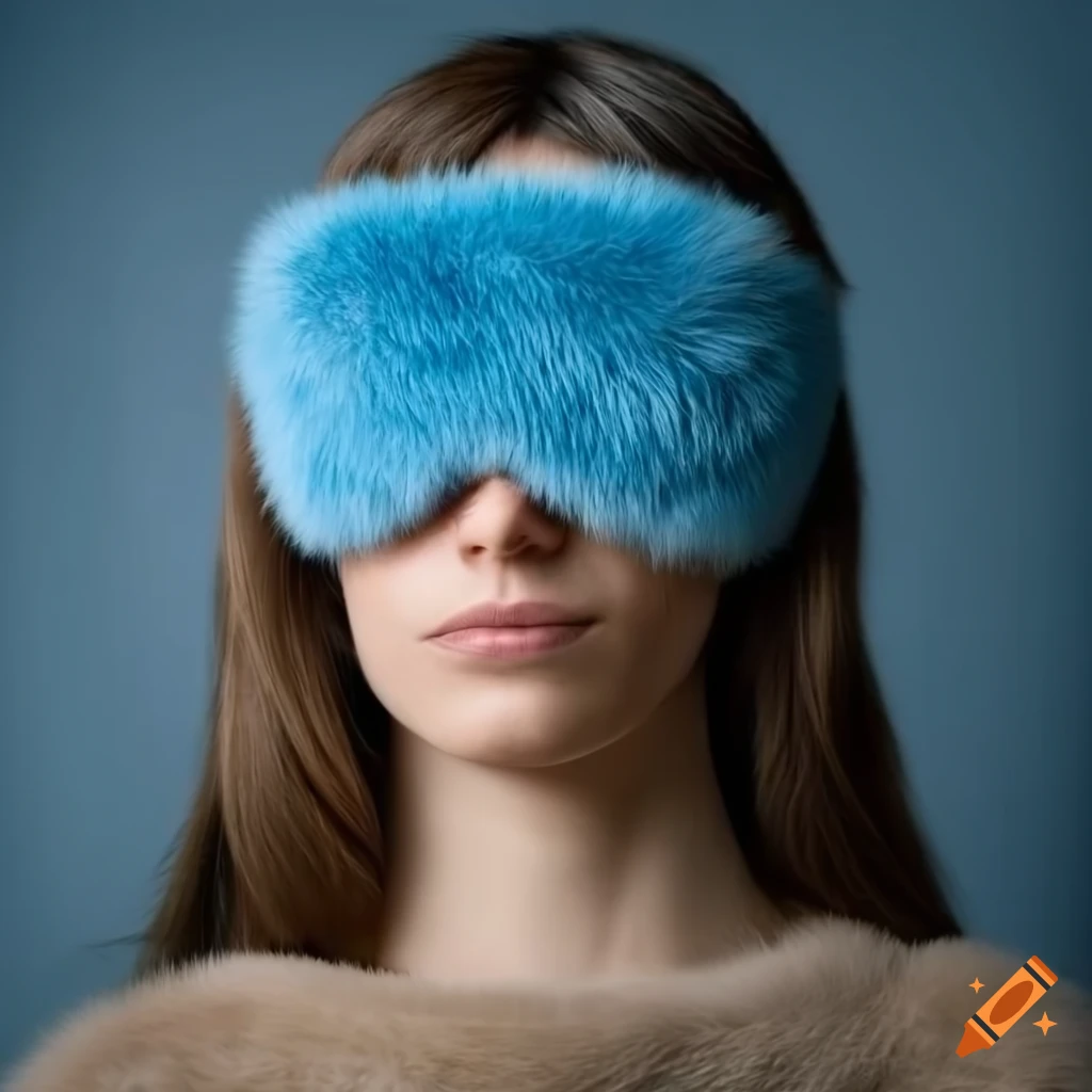 Woman wearing a fur pullover and sleep mask