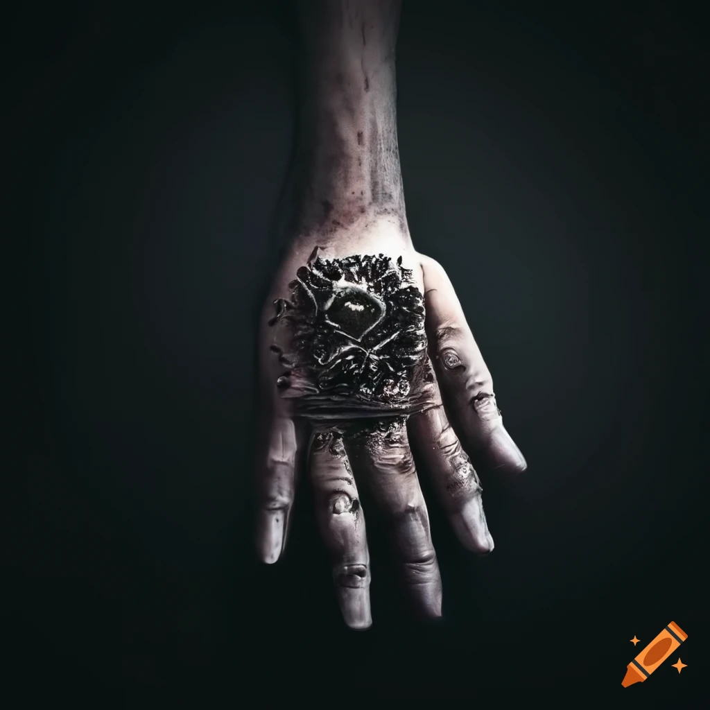 Hand made of black ink with Eldritch symbols on Craiyon