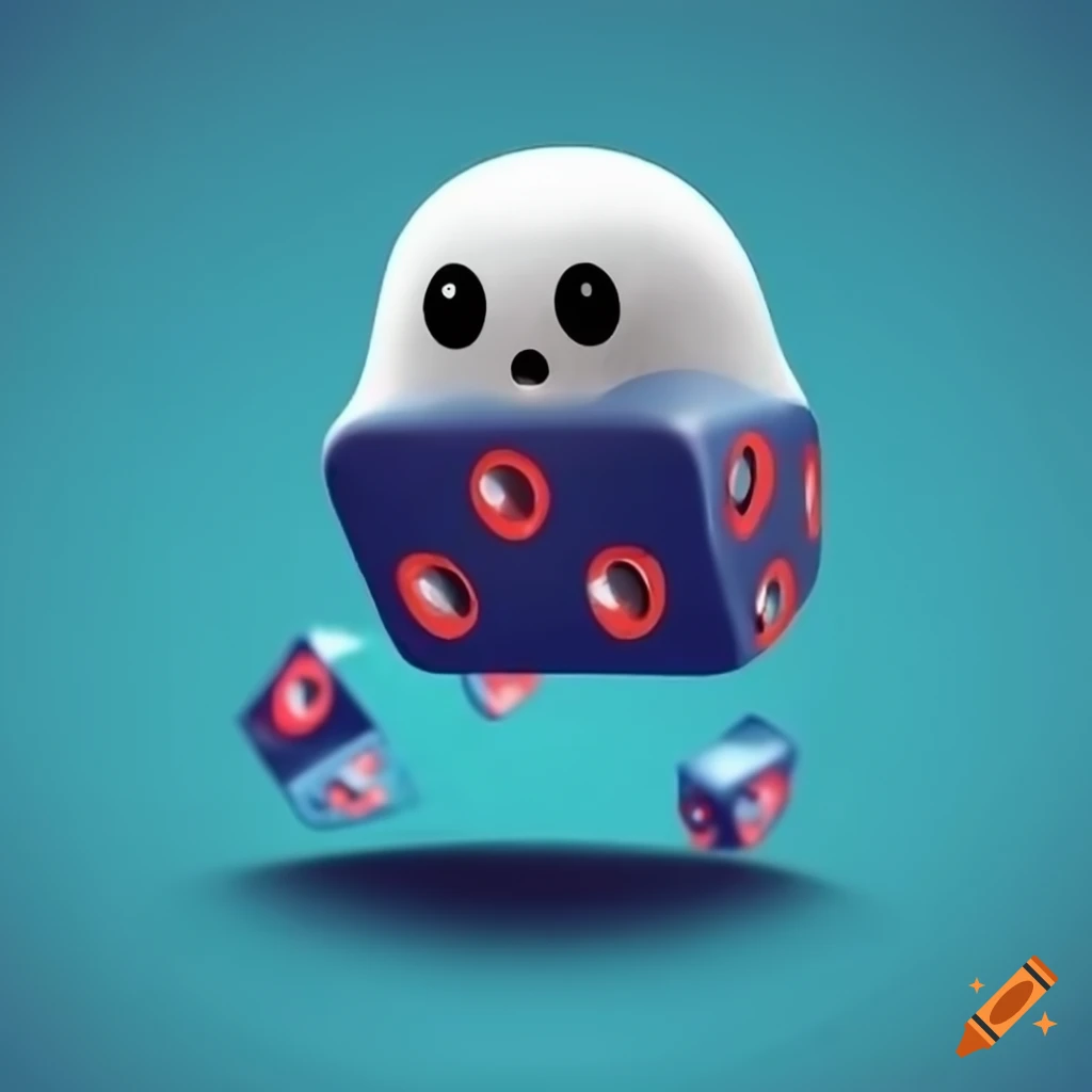 Cute ghost sitting on a colored dice on Craiyon