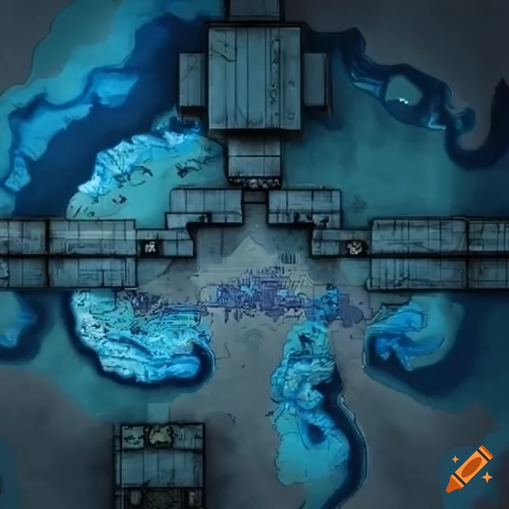 Blue-themed battle map for an epic rpg raid encounter on Craiyon