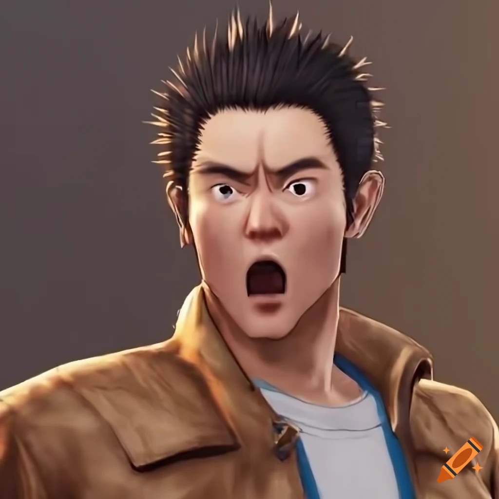 Ryo Hazuki from Shenmue with a shocked expression on Craiyon