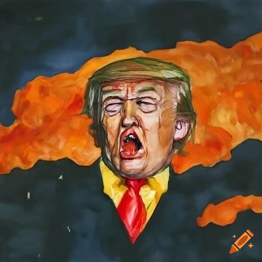 Satirical artwork of yelling donald trump