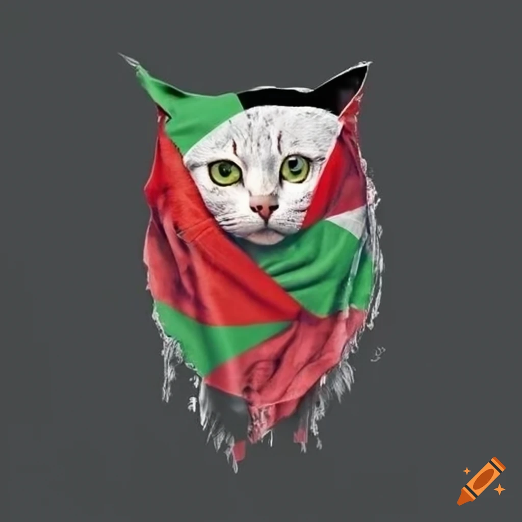 Cat wearing palestinian flag shirt