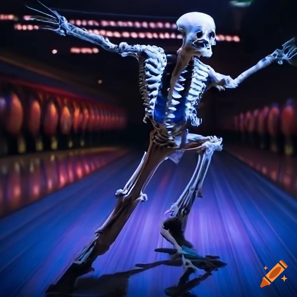 Skeleton enjoying beer in a neon bar on Craiyon