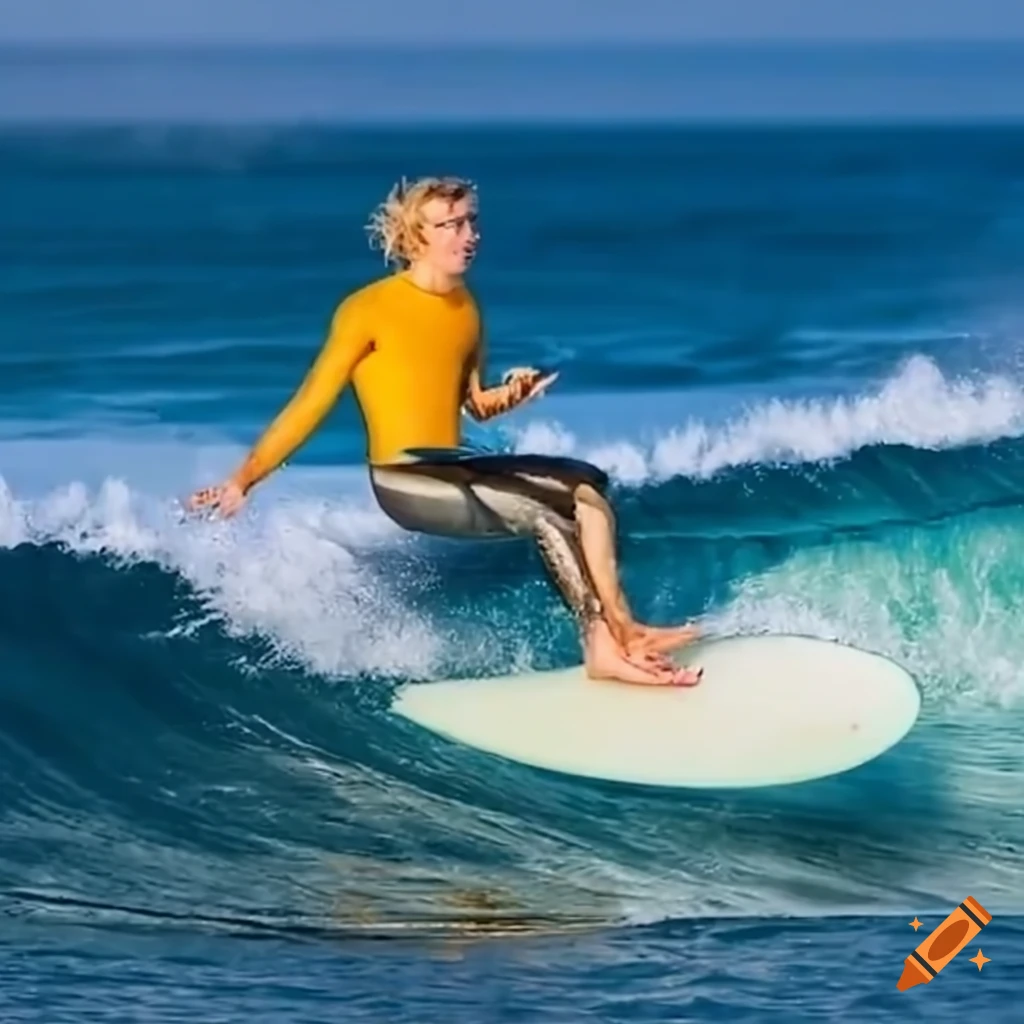 Man surfing while enjoying a plate of raviolis on Craiyon