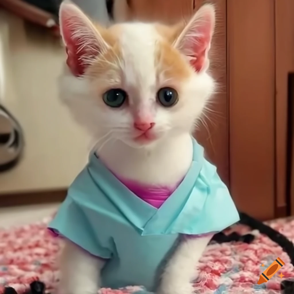 Cute kitten dressed in scrubs on Craiyon