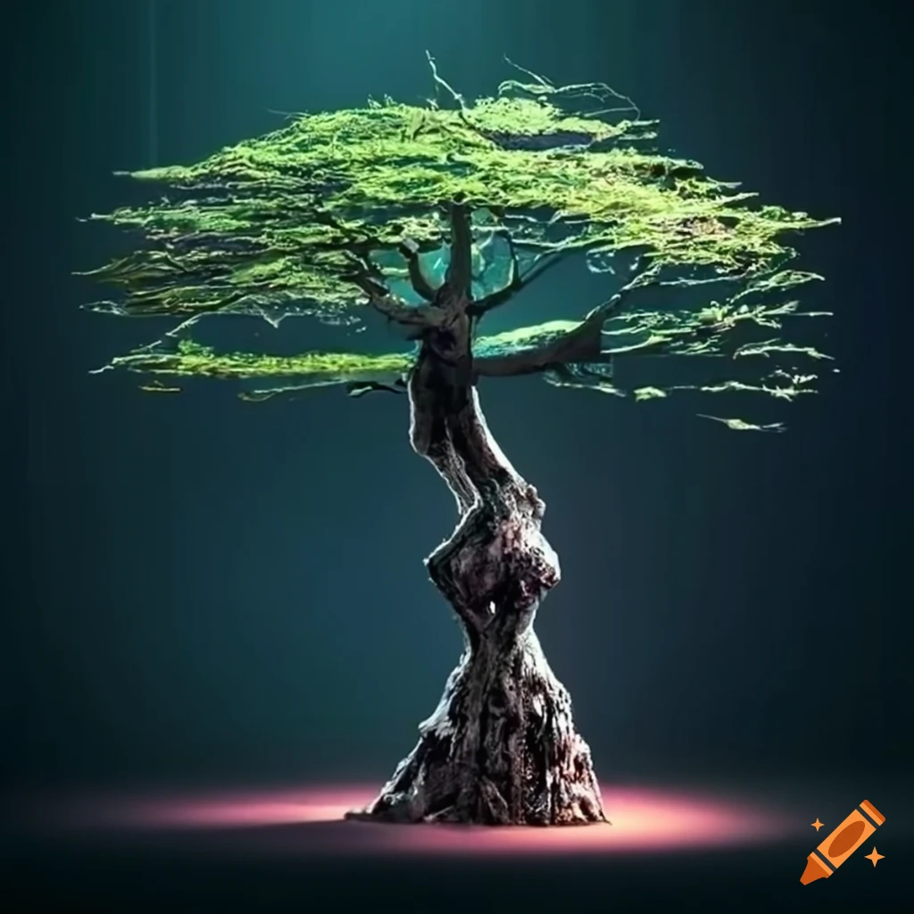 Image of a science fiction tree with alien crystals and guard towers on ...