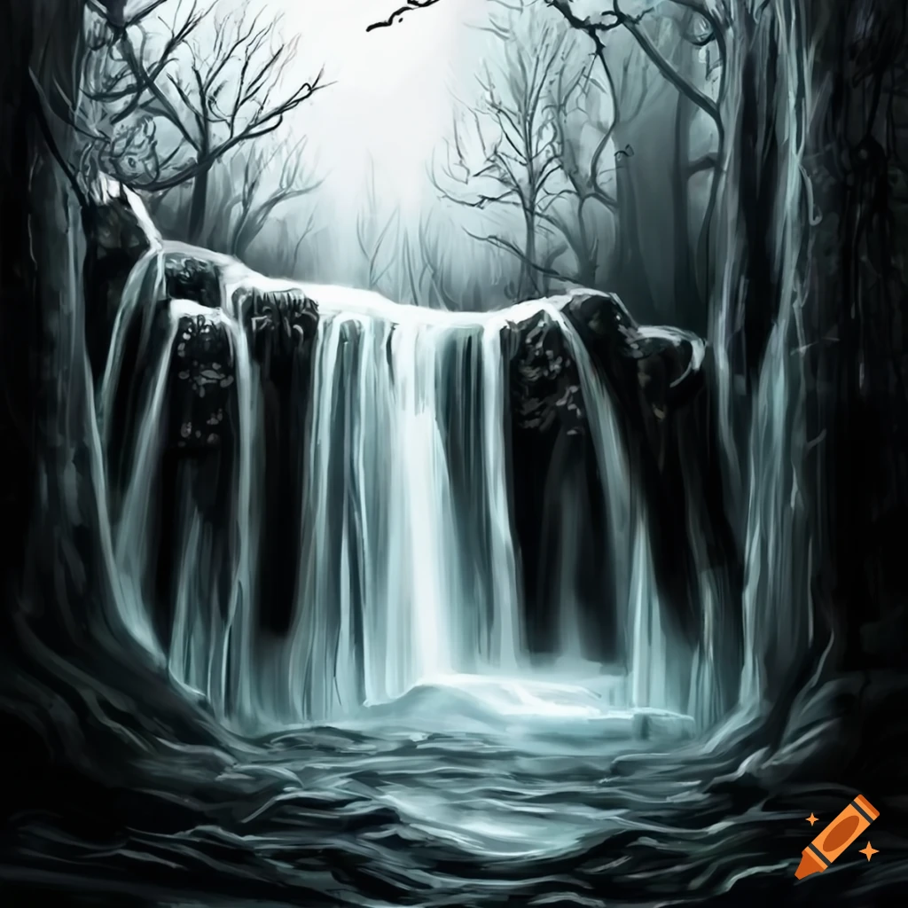 Black and white gothic forest landscape painting on Craiyon