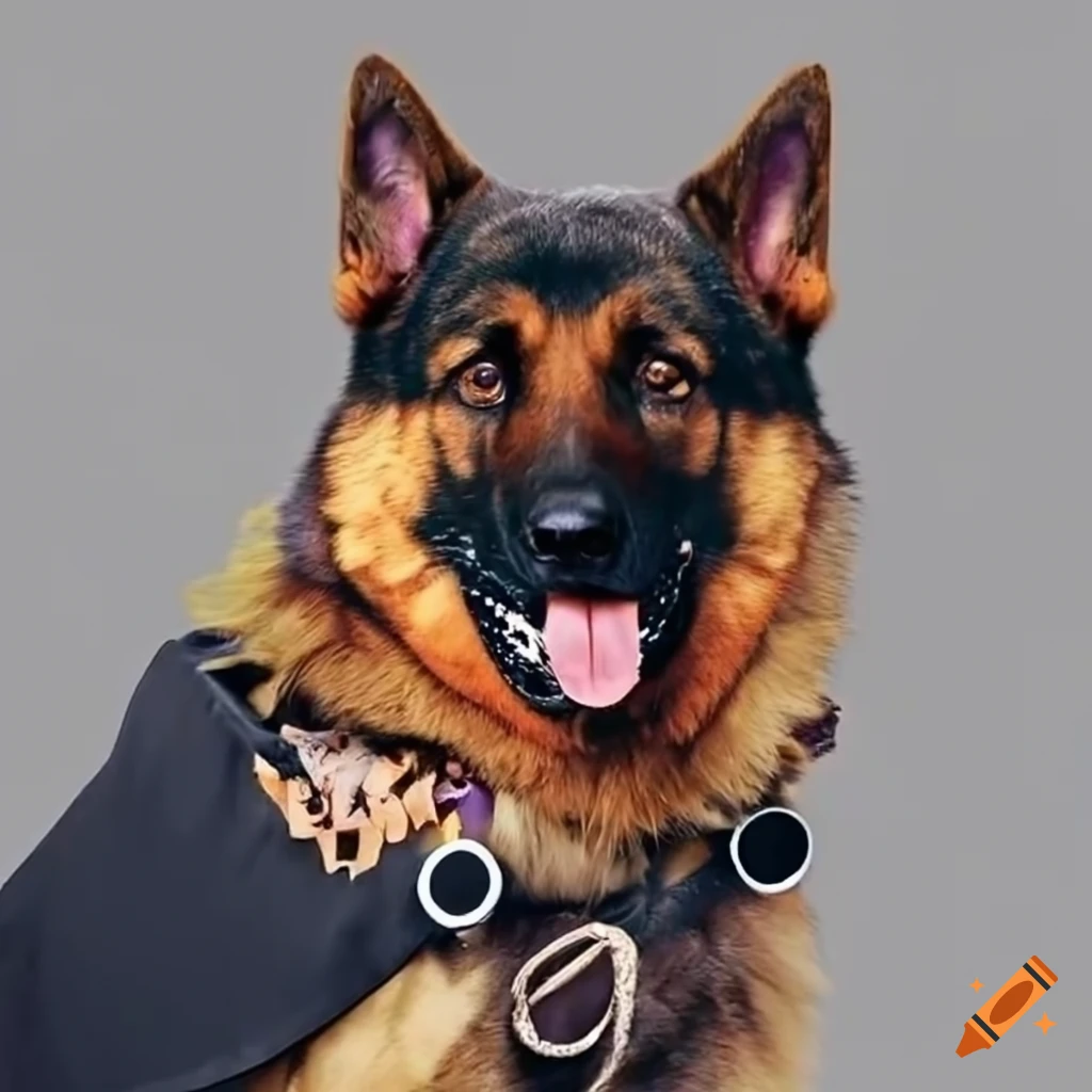 German shepherd in a spooky halloween costume on Craiyon