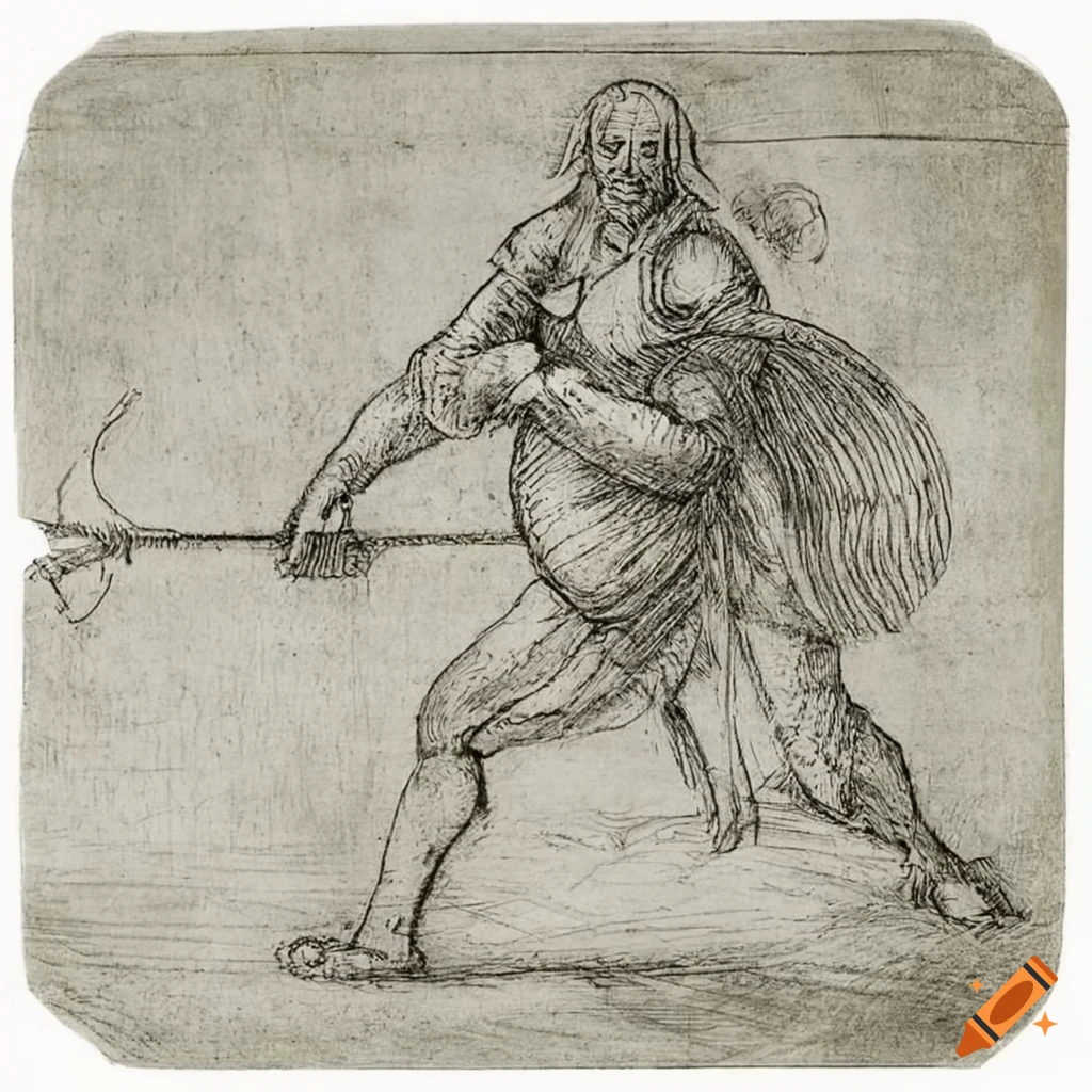 Bald friar in white robes with a flamethrower navigating through a ...