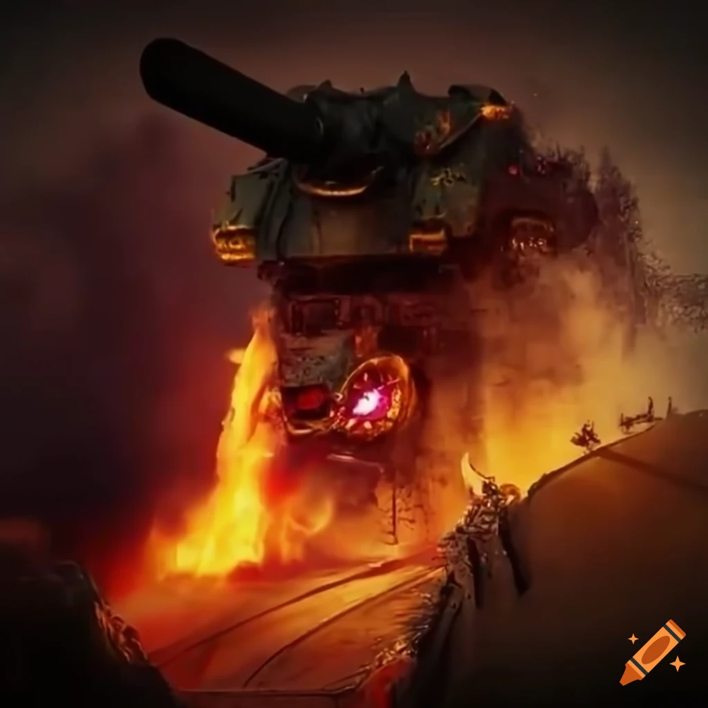 Dystopian death tank engulfed in flames on Craiyon