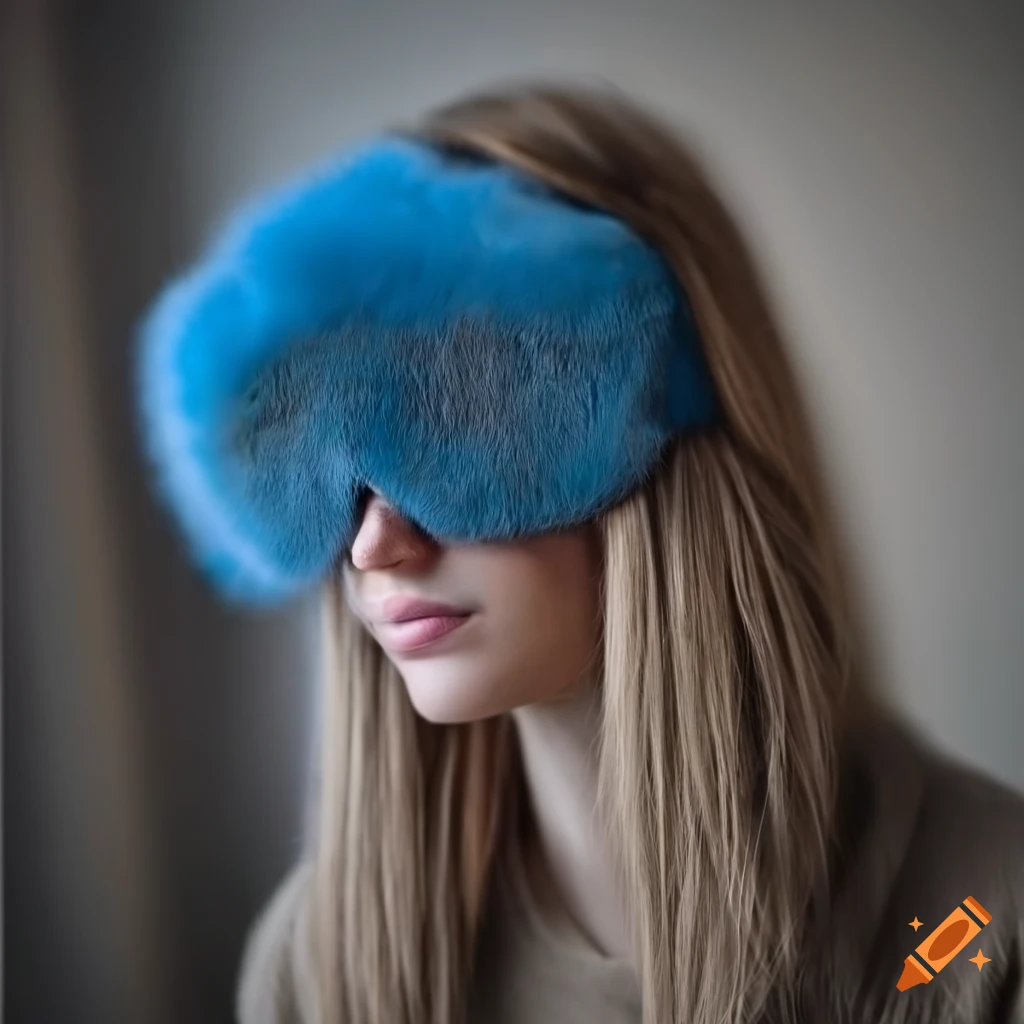 Woman wearing a fur pullover and sleep mask on Craiyon