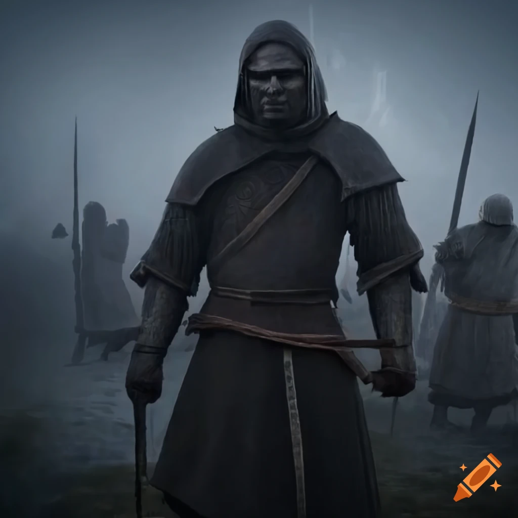 Hyperrealistic artwork of warrior monks in a burning medieval town on ...